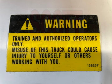 136257 [LINDE] OPERATOR WARNING DECAL * OEM – Scott Lift Truck Ltd.